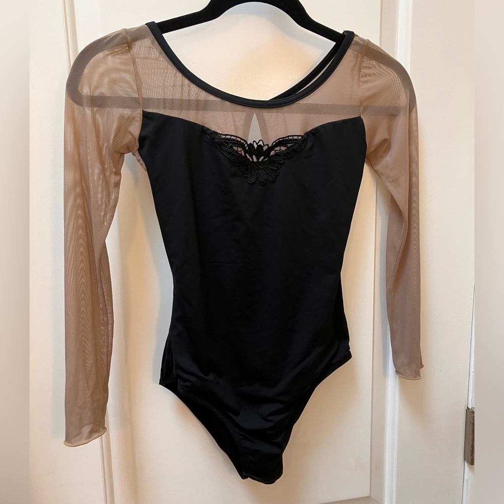 Sansha Black Leotard With Nude Mesh Sleeves - Gem